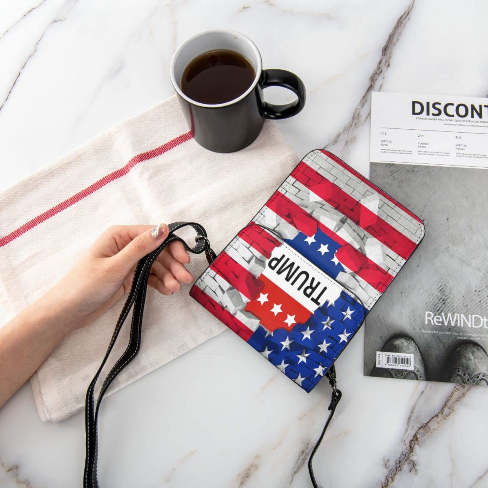 American Flag Trump Cell Phone Purse, DRAYTSO Crossbody Bag Small Leather Shoulder Bag for Women Wallet Sling Bags Handbag with Adjustable Strap