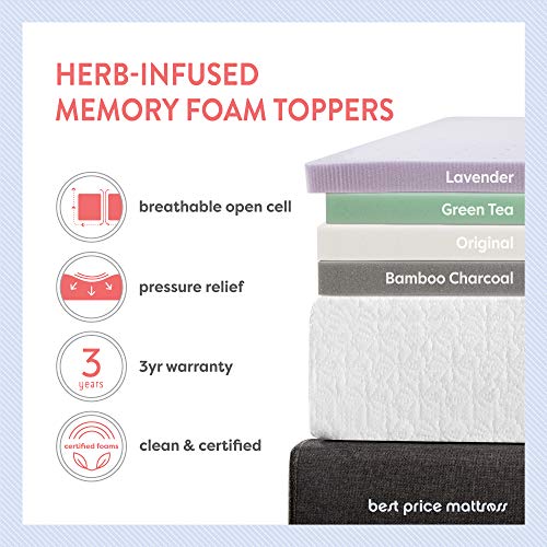 Best Price Mattress 3 Inch Ventilated Memory Foam Mattress Topper, CertiPUR-US Certified, Short Queen