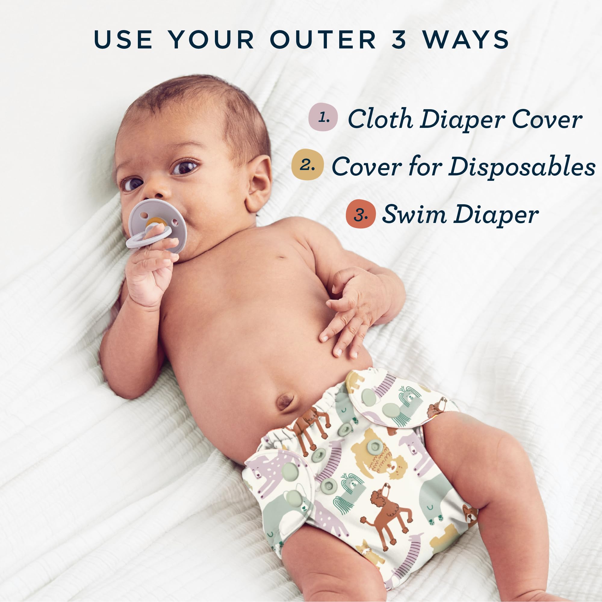 Esembly Cloth Diaper Bundle Set, 3 Organic Absorbent Inners and 1 Waterproof Diaper Cover, Blowout-Proof Reusable Washable Diapers with Snap Closure, Size 1 (7-17lbs), Mist