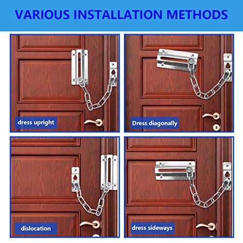 Door Chain Lock, 2 Pack Stainless Steel Chain Locks with 12 Screws, Sliver Security Thickened Chain Guard with Lock for Inside Door Kids Home Safety