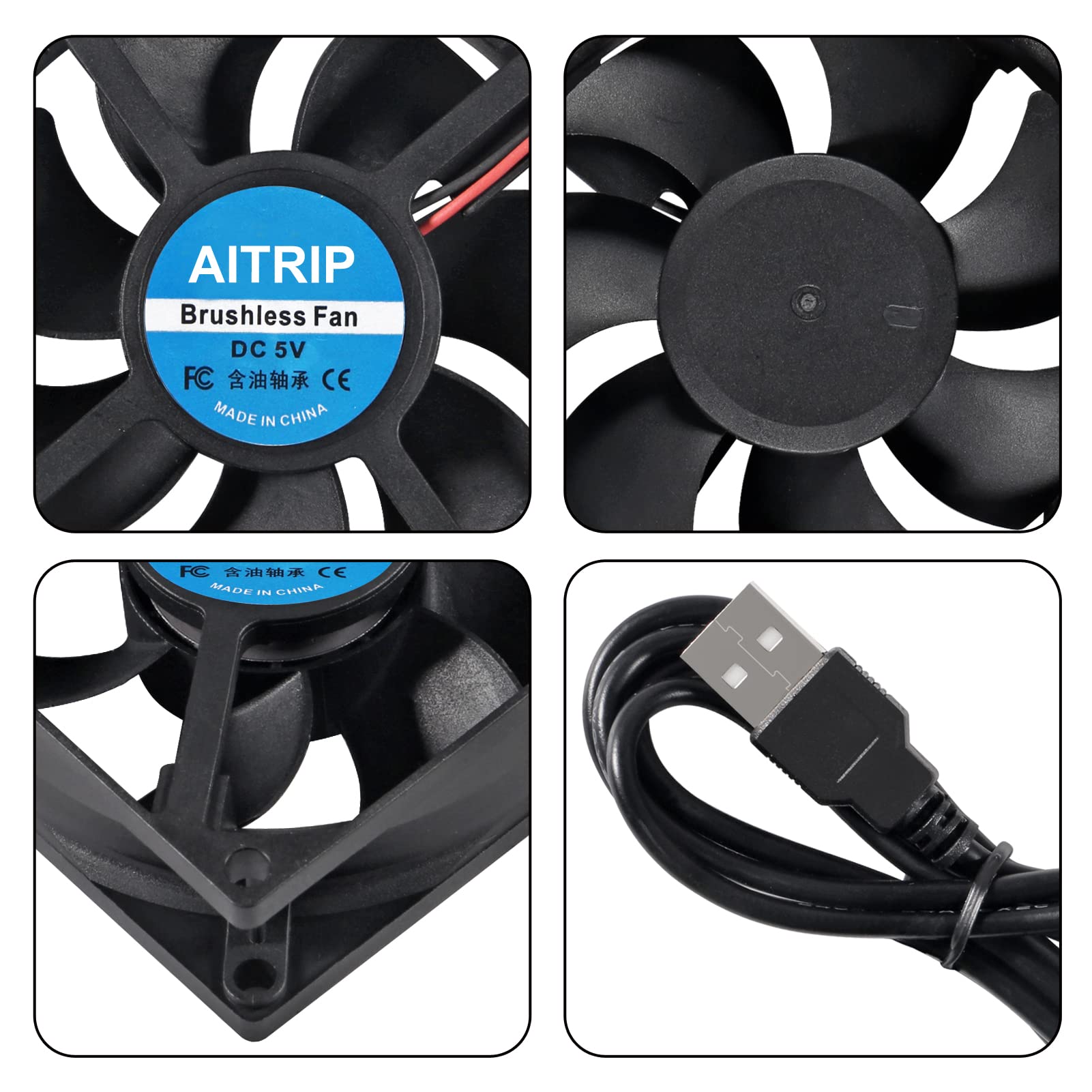 AITRIP 2PCS 80mm USB Fan 5V Brushless 8025 80x25mm for Cooling DIY PC Computer Case 3D Printer CPU Coolers Radiators