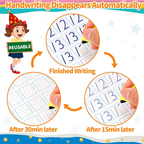 4Pcs Large Magic Practice Copybook for Kids, Handwriting Practice Book for Kids, Magic Ink Print Handwriting Workbook with 1 Pen + 8 Refills + 1 Grip for Beginners, Preschoolers & Kindergarten Kids