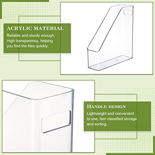 12 Pcs Clear Acrylic Magazine File Holder Plastic Desk Organizer with Handle Basics Vertical Magazine Rack Desk Folder Document Storage Organizer for Home Office School Work Study Desktop Supplies