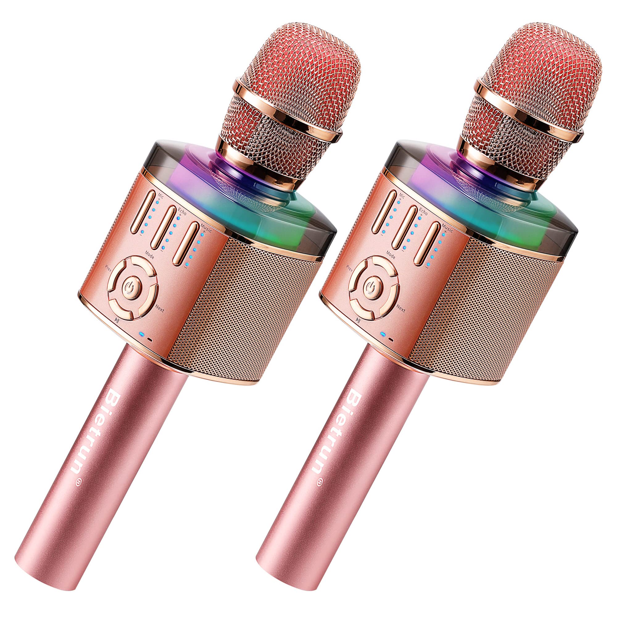 2 Pack Bluetooth Karaoke Microphone PMPO 20W, Portable Wireless Metal Handheld Cordless Dynamic Mic with RGB Lights, 8hrs Work Time,