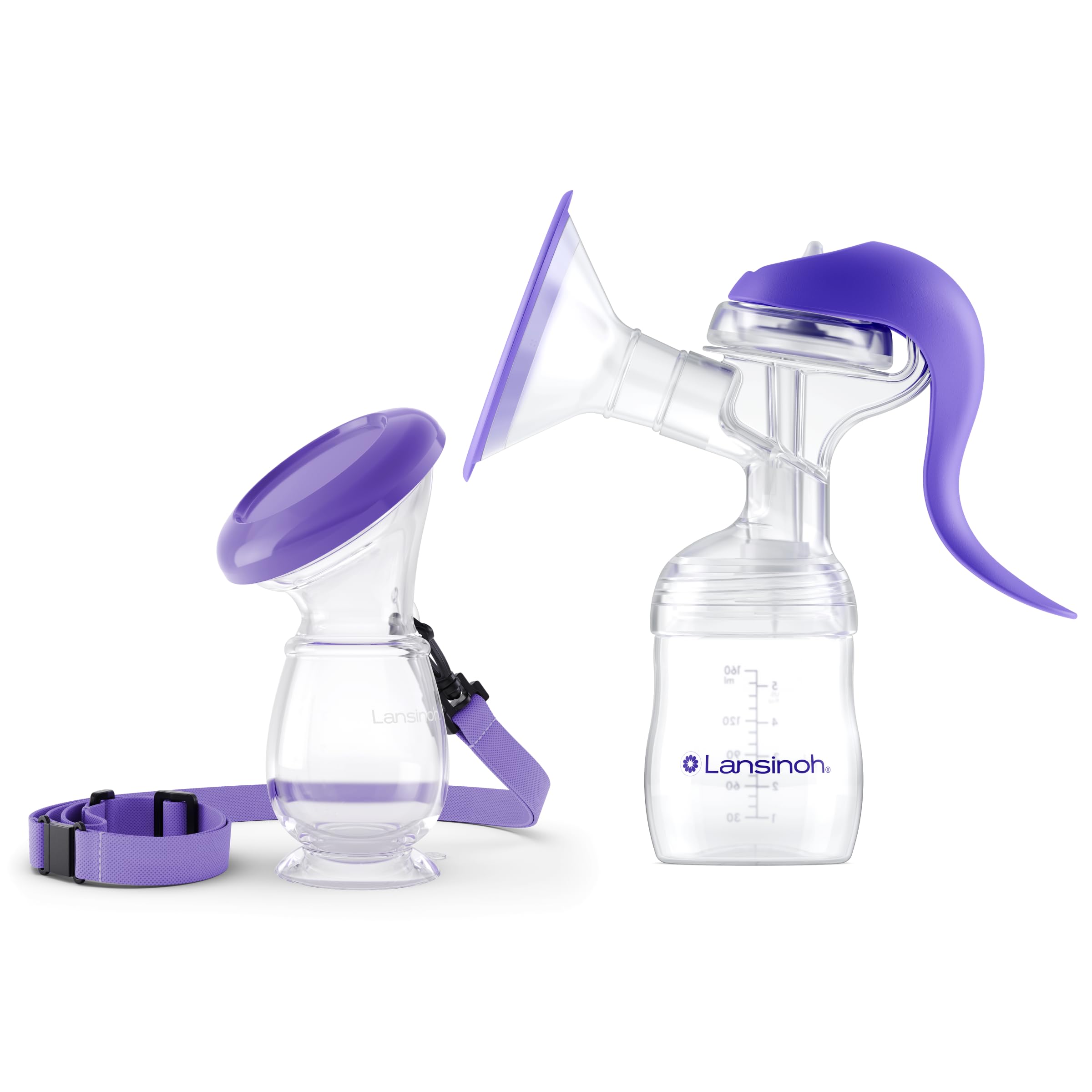 Lansinoh Manual Breast Pump and Silicone Breast Pump Bundle for Breastfeeding Moms