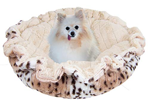 Bessie and Barnie Ultra Plush Aspen Snow Leopard/Natural Beauty Luxury Deluxe Dog/Pet Cuddle Pod Bed