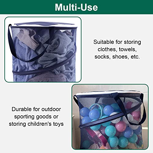 2 Pack Pop Up Laundry Hamper with Lid, Foldable Laundry Basket with Handles,75L Large Portable Dirty Clothes Hampers, Mesh Zip Round Laundry Baskets, Collapsible Toy Storage Baskets Dorm Organization