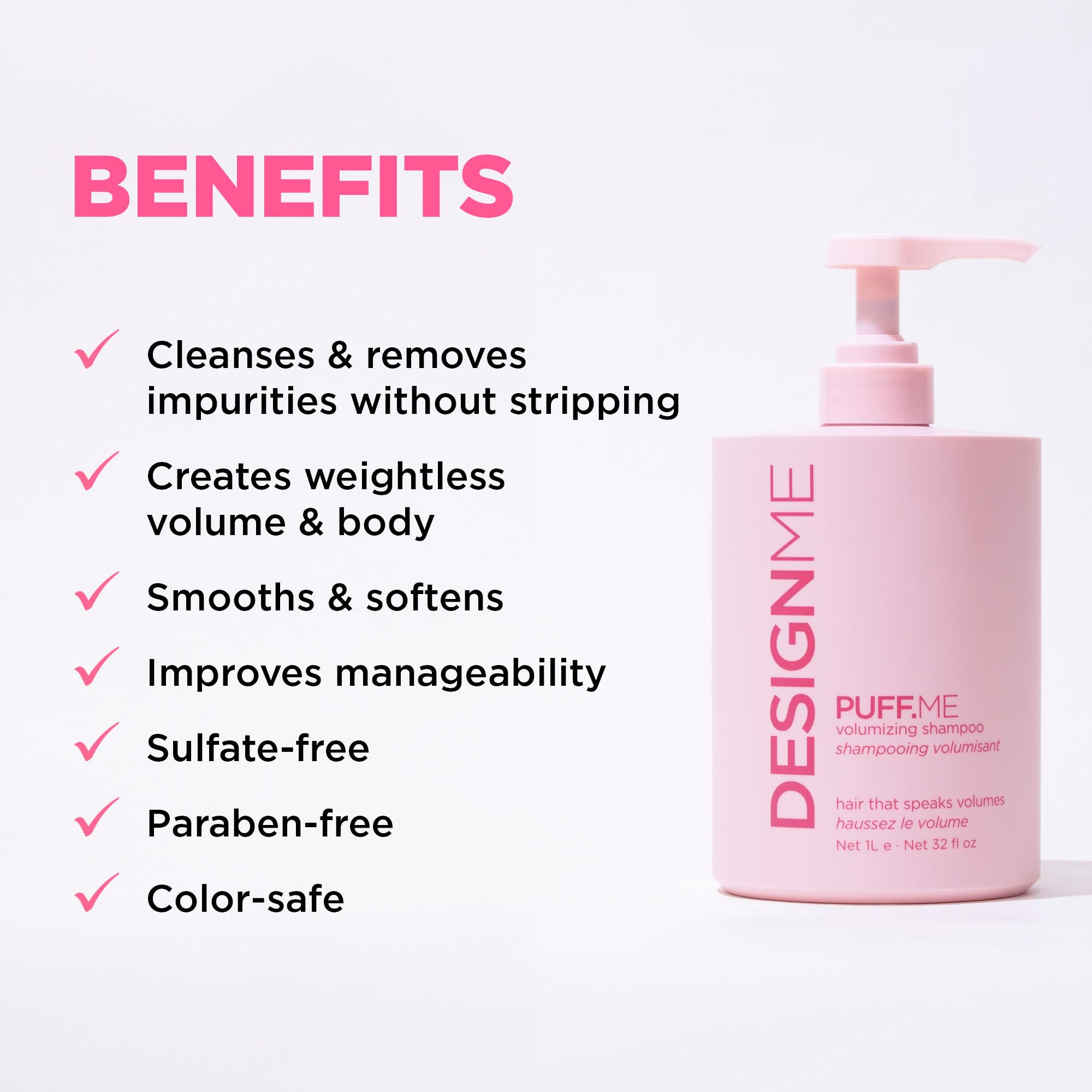 Design.Me PUFF.ME Hair Volume Shampoo and Conditioner Bundle | Paraben & Sulfate Free Shampoo & Color Conditioner Enriched with Sunflower Seed Oil | Color-Safe Hair Volumizer Set, (32 Fl Oz Each)