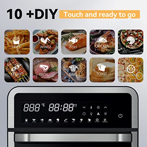Aonbor Air Fryer Toaster Oven, 15.5 Quart Stainless Steel Convection Oven with One-Touch Control, 10-In-1 Countertop Combo, Dehydrator, Toast, Pizza, Rotisserie