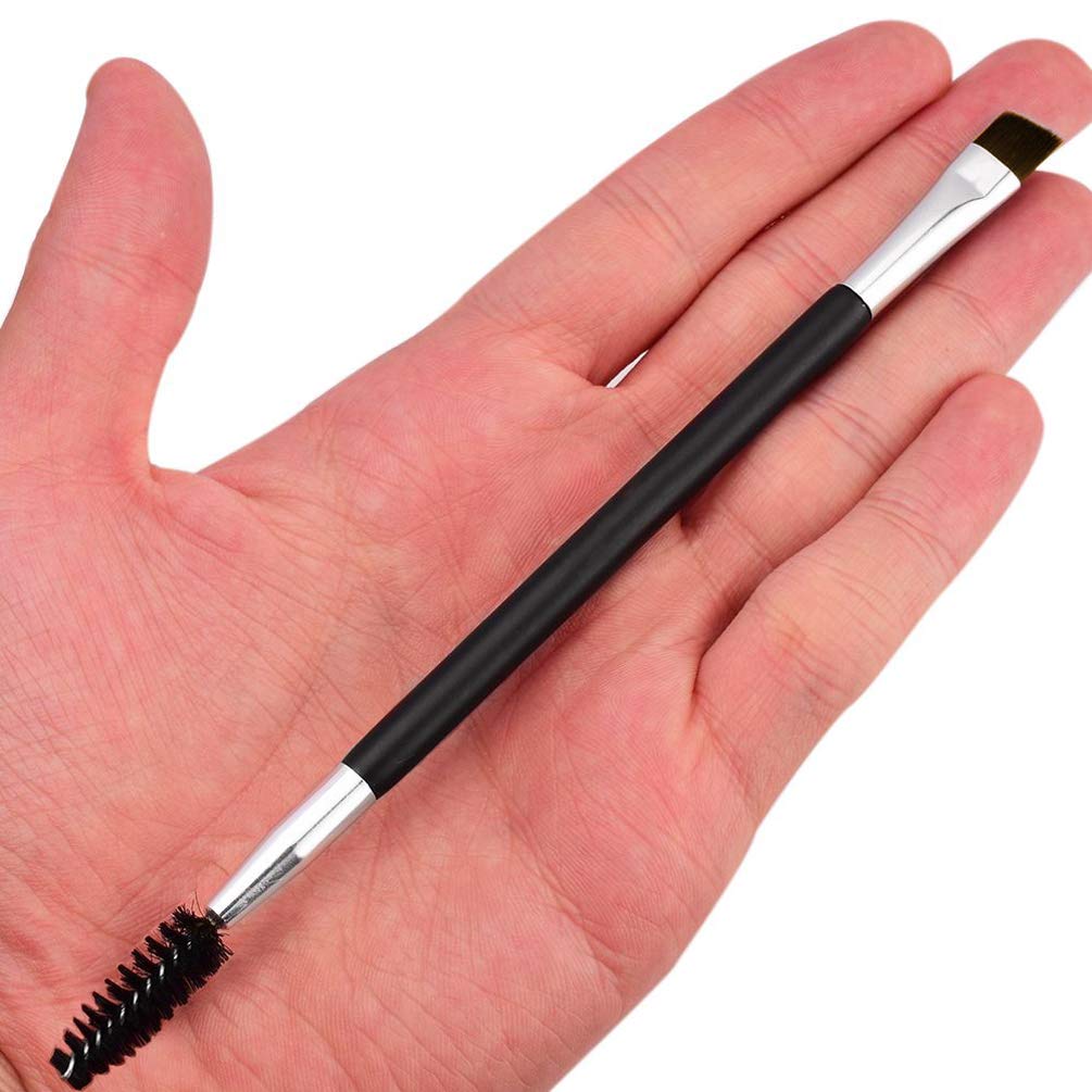 2 Pack Angled Eyebrow Brush, KINGMAS Professional Double-Ended Eye Brow Brush and Spoolie Brush (Black)