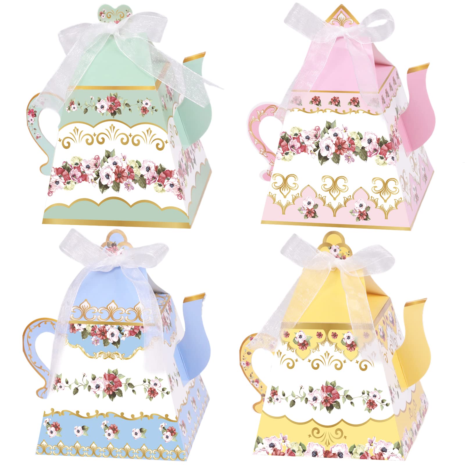 24Pcs Mini Flower Tea Party Gift Box Teapot Candy Box Vintage Style Tea Party Supplies For Wedding Birthday Baby Shower Party Favor Box Paper Gift Bags For Tea Party Decorations