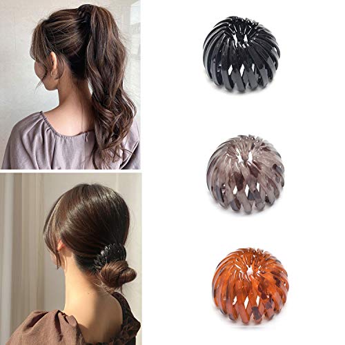 Fashion Expandable Hair Clips, Birdnest Ponytail Holders, Curling Iron Bun Maker, Hair Styling Claw Clips for Women and Girls - Hair Accessories, 3 Colors (B)