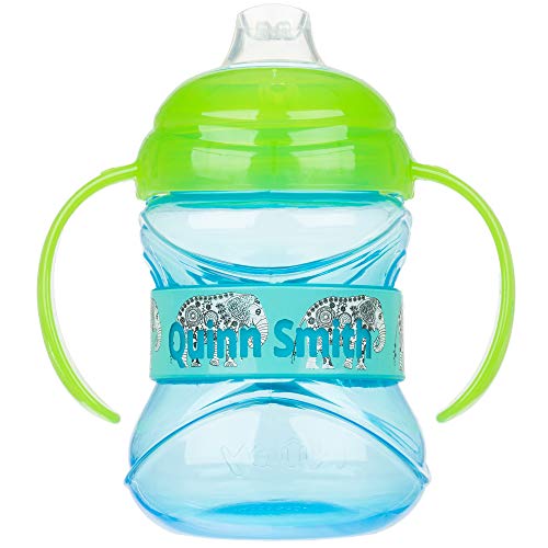 Custom Bottle Labels - 3 Pack - Silicone Bands for Baby Bottles, Kids Tumblers, and Water Flasks - Personalized Pre-Printed Name, Waterproof School and Daycare Drink Identifiers - Blue Elephants