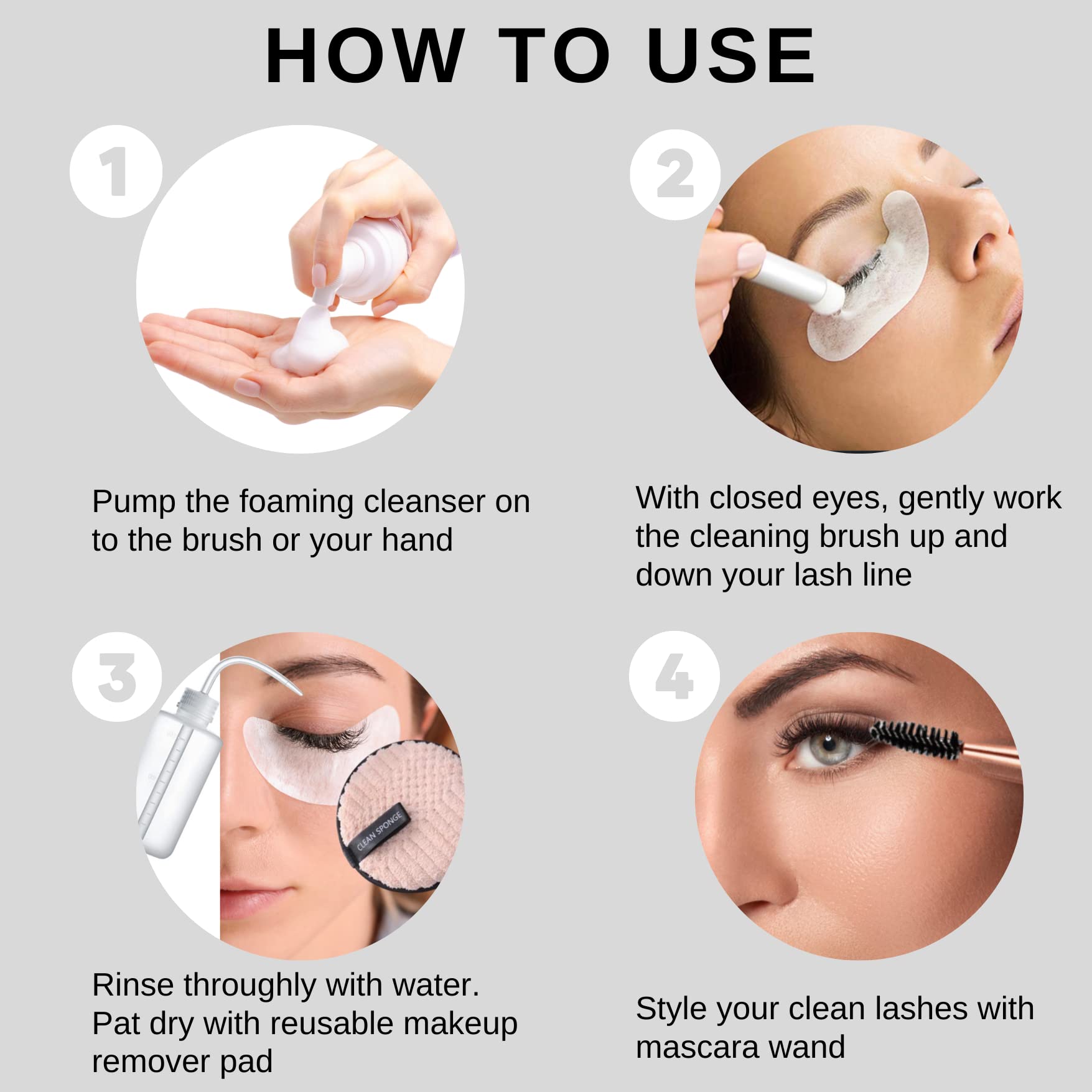 Lash Shampoo for Lash Extensions Kit - Sensitive Eyelash Cleanser for Extensions - Foaming Lash Bath for Natural/Eyelash Extensions - Paraben & Sulfate & Oil Free - Salon and Home Use (60ml 2 Fl Oz)