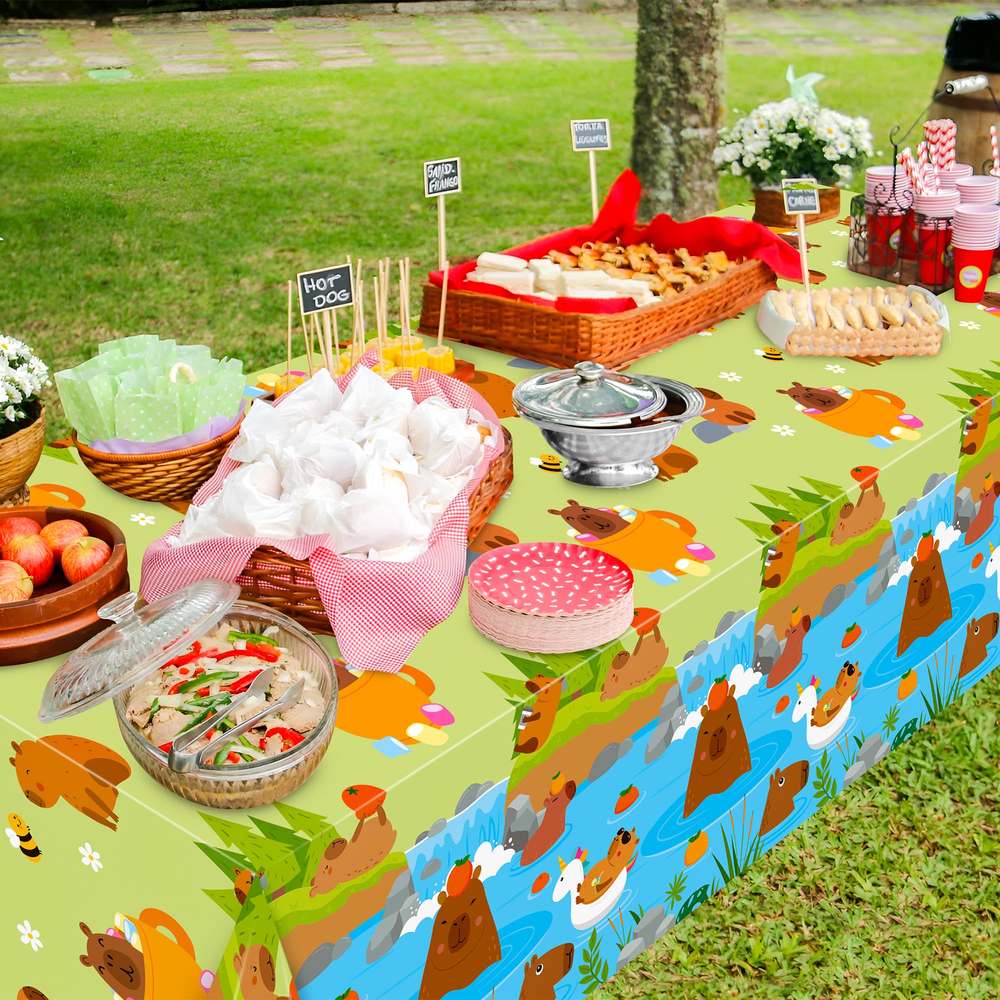 3Pcs Capybara Party Tablecloth Cute Capybara Birthday Table Cover Capybara Animals Party Decorations Plastic Disposable Rectangular Table Cloth Decor for Kids Birthday Baby Shower Animals Themed Party