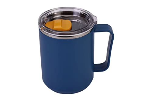 16oz mug cup, with lid and handle to prevent spills or splashes, stainless steel liner, insulated double vacuum design, suitable for storing hot and cold coffee and drinks,navy blue.