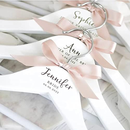 Clibeslty Personalized Bride Hanger,Engraved Bridesmaid Hanger,Name Engraved Wood Hanger Bridal Party Wedding Gifts(White)