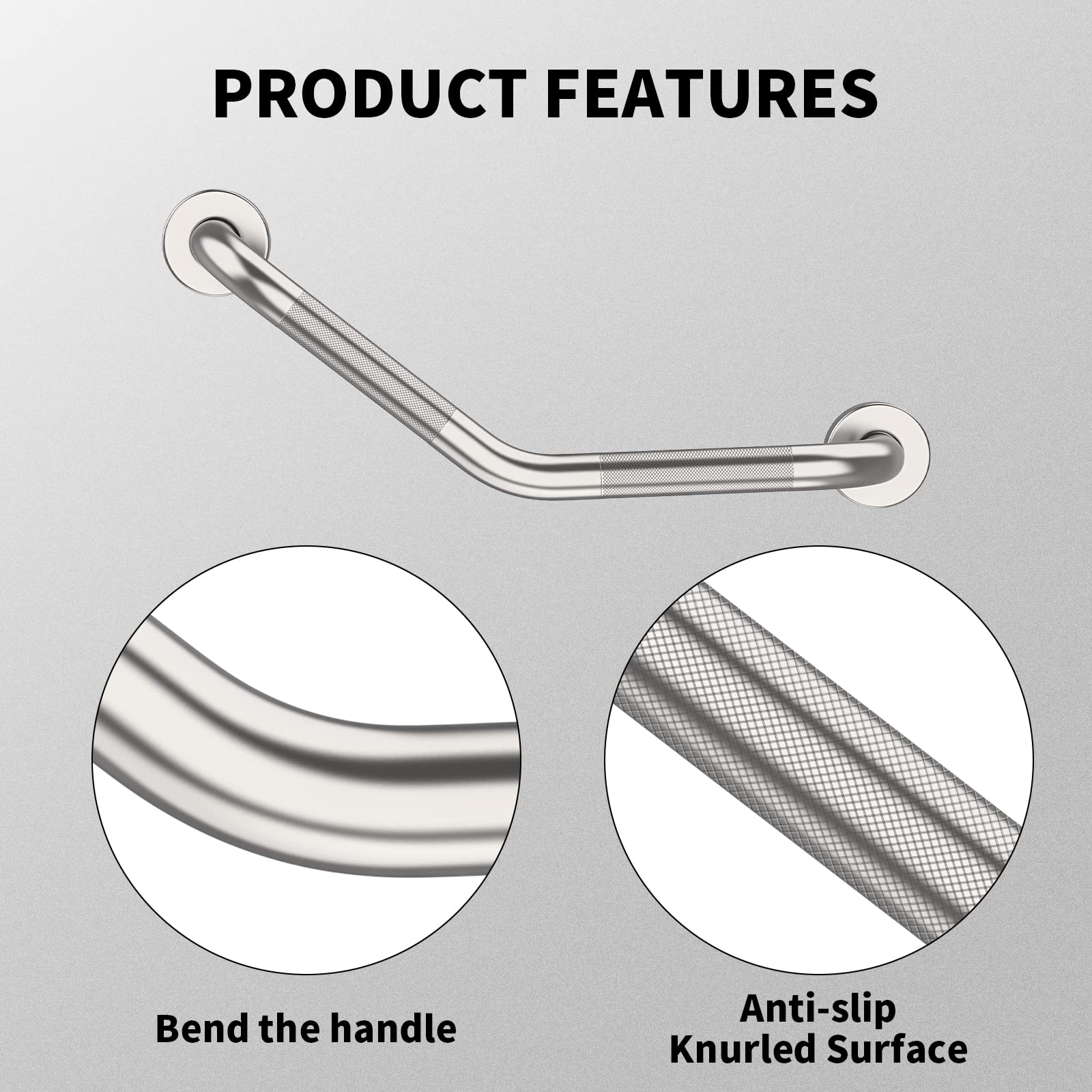 16 Inch Angled Shower Grab Bar, Munzong 2 Pack Anti Slip Satin Brushed Nickel Bathroom Grab Bar, Knurled Bathroom Balance Bar,Safety Hand Rail Support Handicap Elderly Injury Senior Assist Bath Handle
