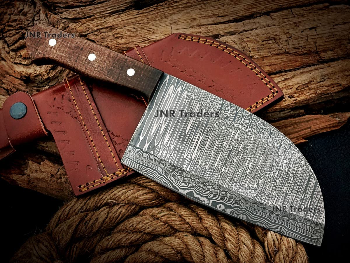 Custom Handmade Damascus Steel Serbian Chef knife - Damascus Meat Cleaver Knife - Butcher Knife for Meat Vegetables Cutting JNR -0224