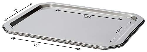 Bezrat Stainless Steel Food Serving Tray β Rectangular Decorative Mirrored Serveware Platter - Large (16" x 13")
