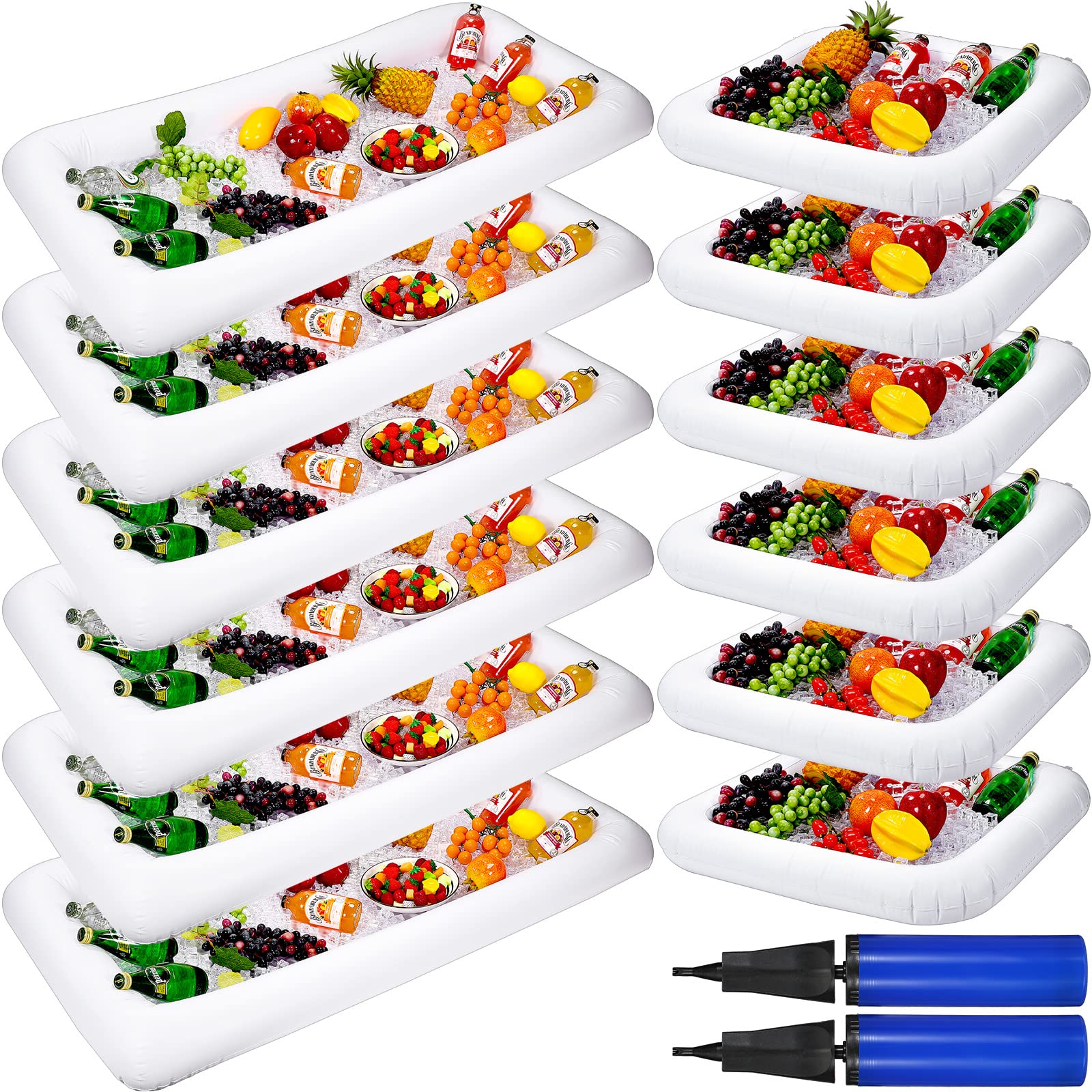 12 Pcs Inflatable Serving Bars Ice Serving Buffet with Drain Plug Inflatable Party Cooler Salad Food Drink Cooler for Parties Bbq Picnic with 2 Hand Pump, 2 Size