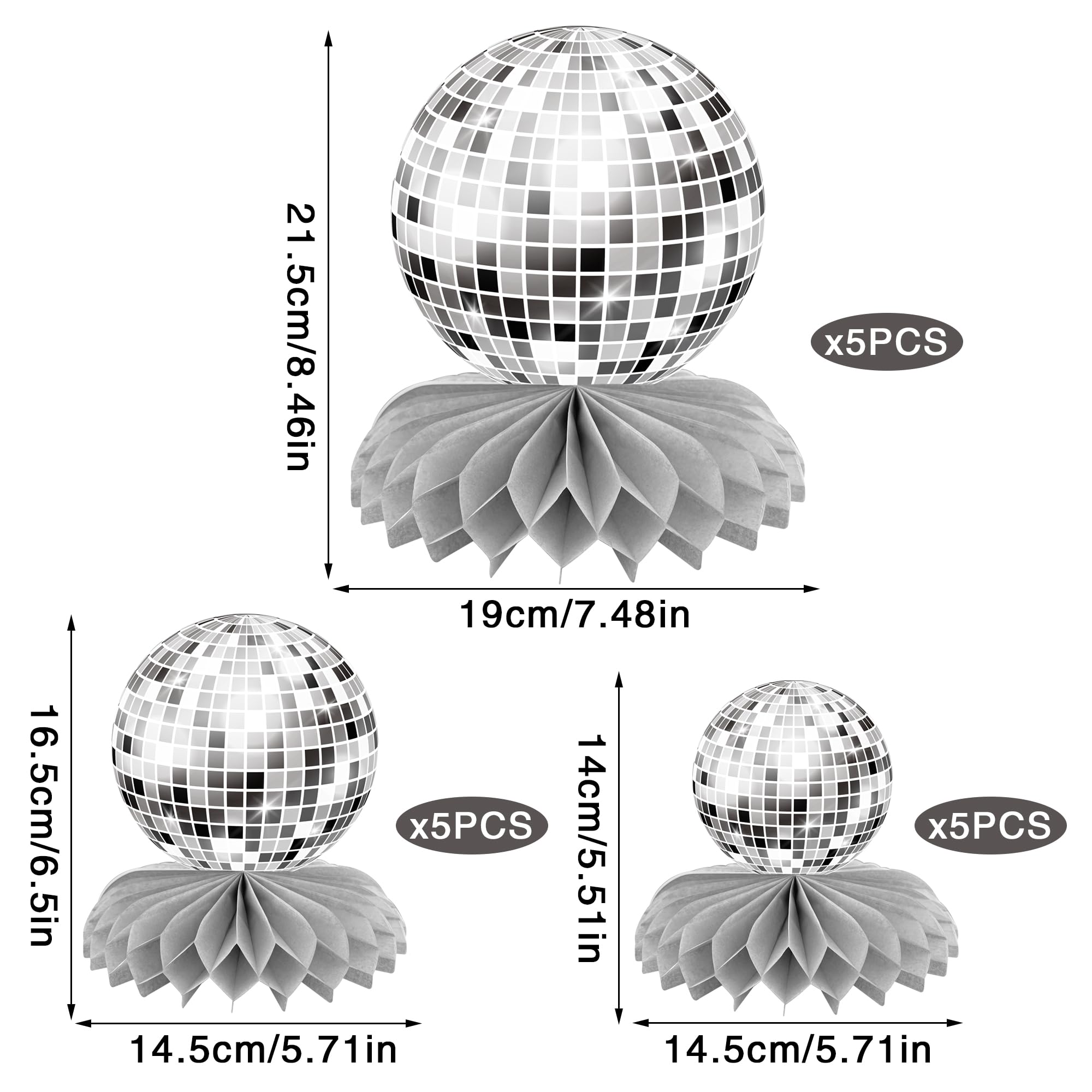 15 PCS Silver Disco Theme Honeycomb Centerpieces Disco Ball Party Decorations 70s Disco Party Table Centerpieces for Back to 70s Party Supplies Favors