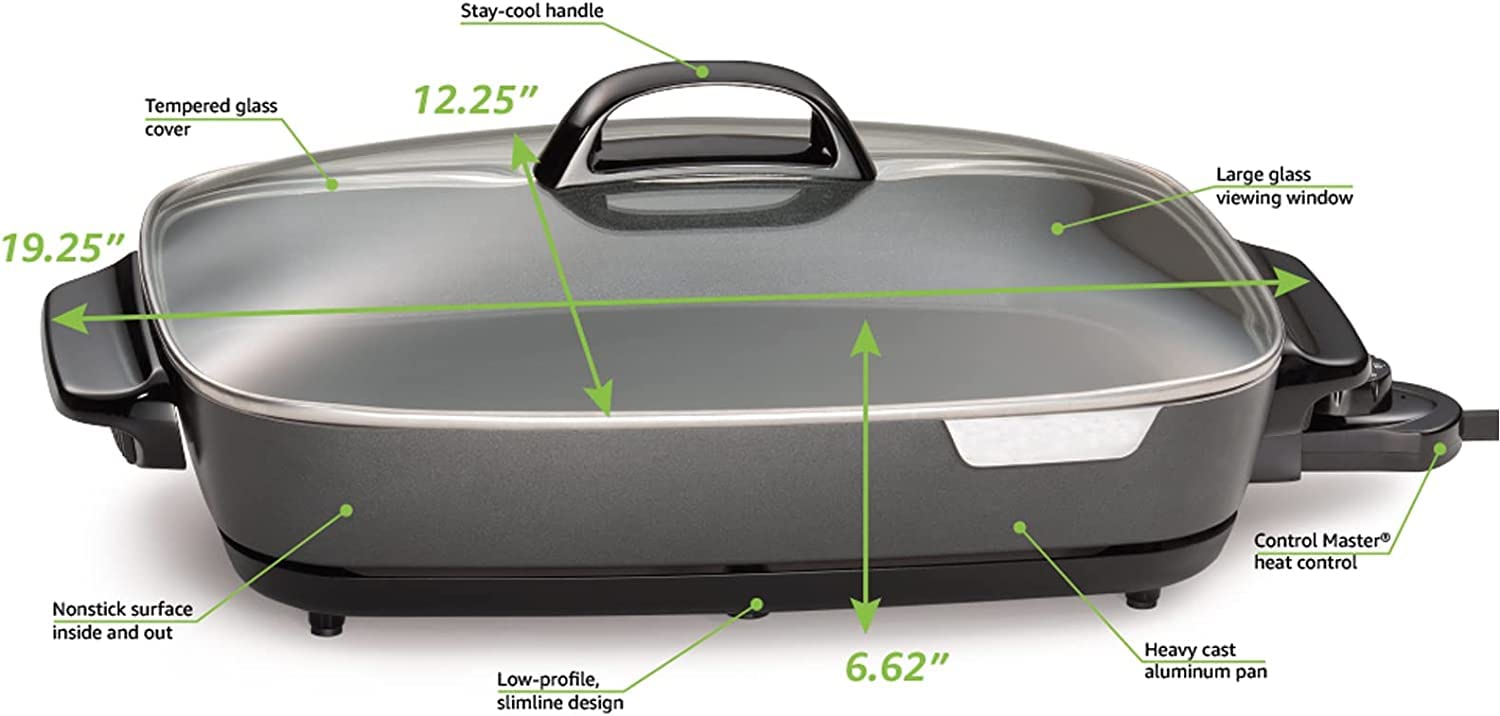 16 Inch Nonstick Electric Skillet - with Glass Cover Electric