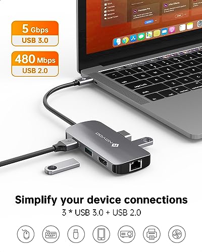 NOVOO USB C Hub Multiport Adapter to 4K HDMI, 1Gbps Ethernet, 100W PD Charging, USB C to USB x 4, 7 in 1 USB C Adapter for M1/M2 MacBook Pro/Air Dell HP Lenovo ASUS Surface