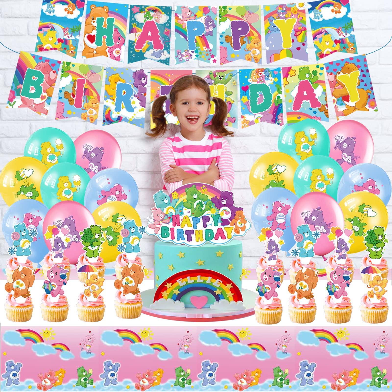 157 Pcs Bears Party Decorations, for 10 Guests Includes Hanging Swirls,Birthday Banner, Cake Topper, Cupcake Topper, Sticker, Latex Balloon, Tablecloth, Dinner Plate, Tableware