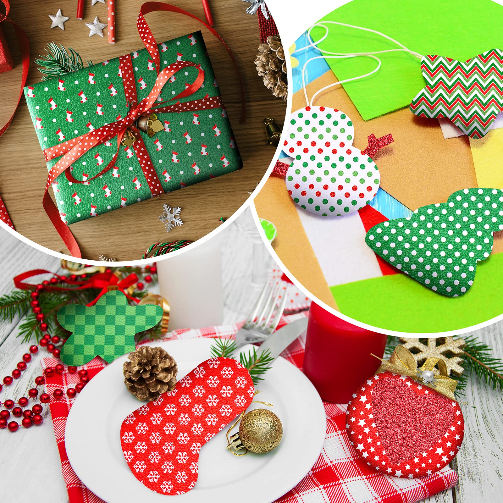 15 Pieces Christmas Leather Sheets Glitter Synthetic Leather Fabric Snowman Printed Fabric Sheets Waterproof Christmas Sheets for Holiday Christmas Bows Earrings Making Supplies (Bright Style)