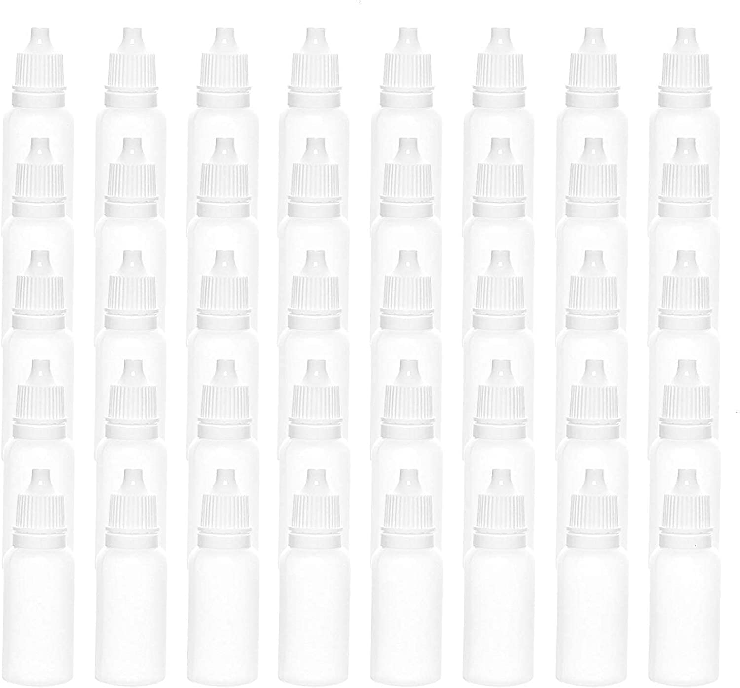 200 Pcs 15ml, 0.5 oz Plastic Eye Liquid Dropper Bottles with Childproof Cap, Durable Plastic Slightly Squeezable (WHITE 200ct), 0.5 OZ (15ml Dropper)