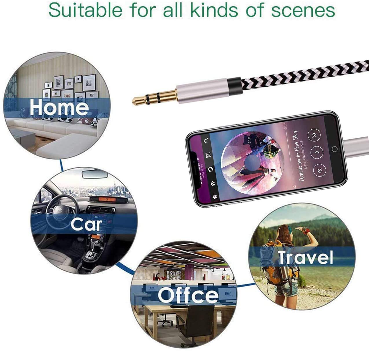 2 Pack Aux Cord for iPhone, 3.3ft Apple MFi Certified Lightning to 3.5mm AUX Audio Nylon Cable Compatible with iPhone 14 13 12 11 XS XR X 8 7 for Home Car Stereo/Headphone/Speaker, Support All iOS