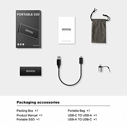 PDOOQ Portable SSD, External SSD Read up to 500MB/s & Write up to 450MB/s USB 3.1 Type-c Ultra-Slim External Solid State Drive (250GB)
