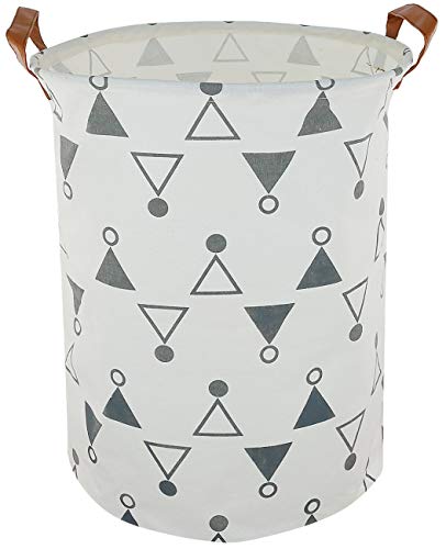 ASKETAM Fabric Laundry Basket Canvas Laundry Hamper for Dirty Clothes Toy Organizer Kid Nursery Room Decor Basket (Gray round triangle)