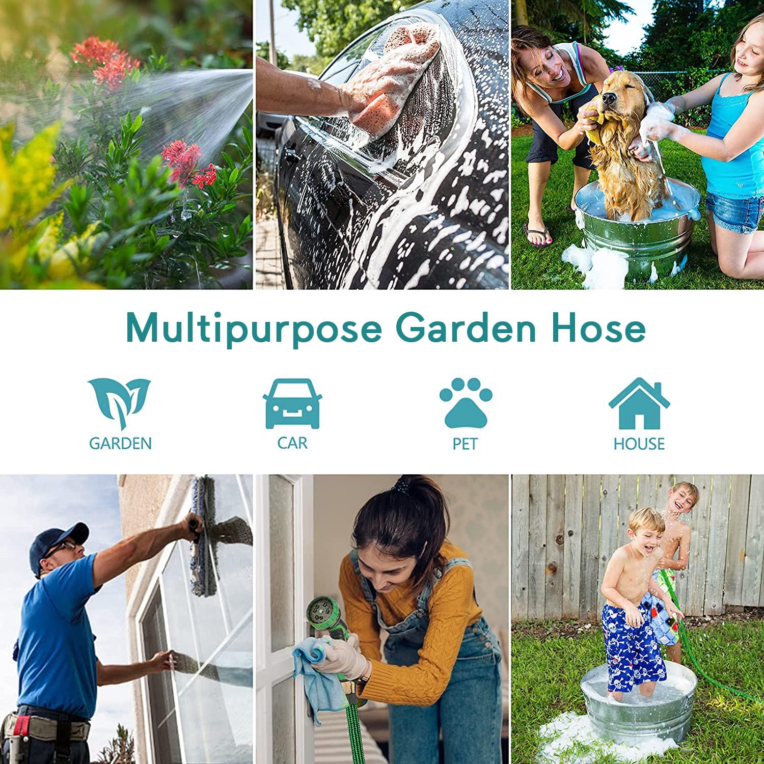 150 ft Expandable Garden Hose - New Flexible Water Hose 150ft with 10 Pattern Spray Nozzle, 3/4 Solid Brass Connectors, Retractable Latex Core - Lightweight Expanding Hose