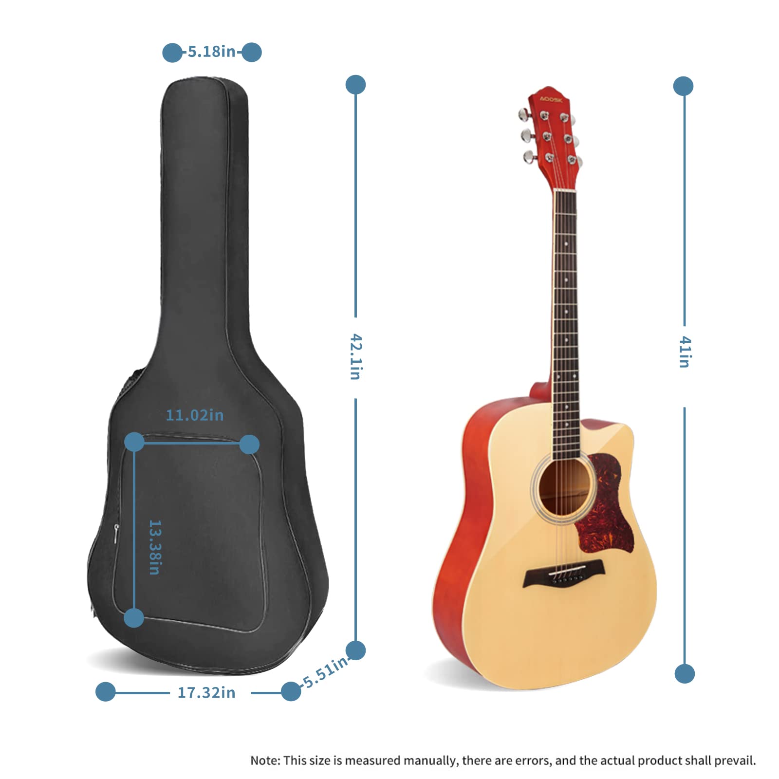 AODSK Acoustic Guitar Gig Bag,0.39Inch Thick Padding,Guitar Bag Adjustable Shoulder Strap,Black-For 40 41inch Acoustic Guitar