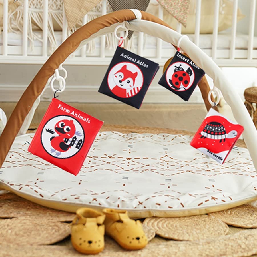 4 Baby Crinkle Books 0-6 12 Months, High Contrast Black and White Book, Touch and Feel Crinkle Cloth Book Soft Baby's First Fabric Book Activate Visual & Brain for Newborn, Toddler and Infant