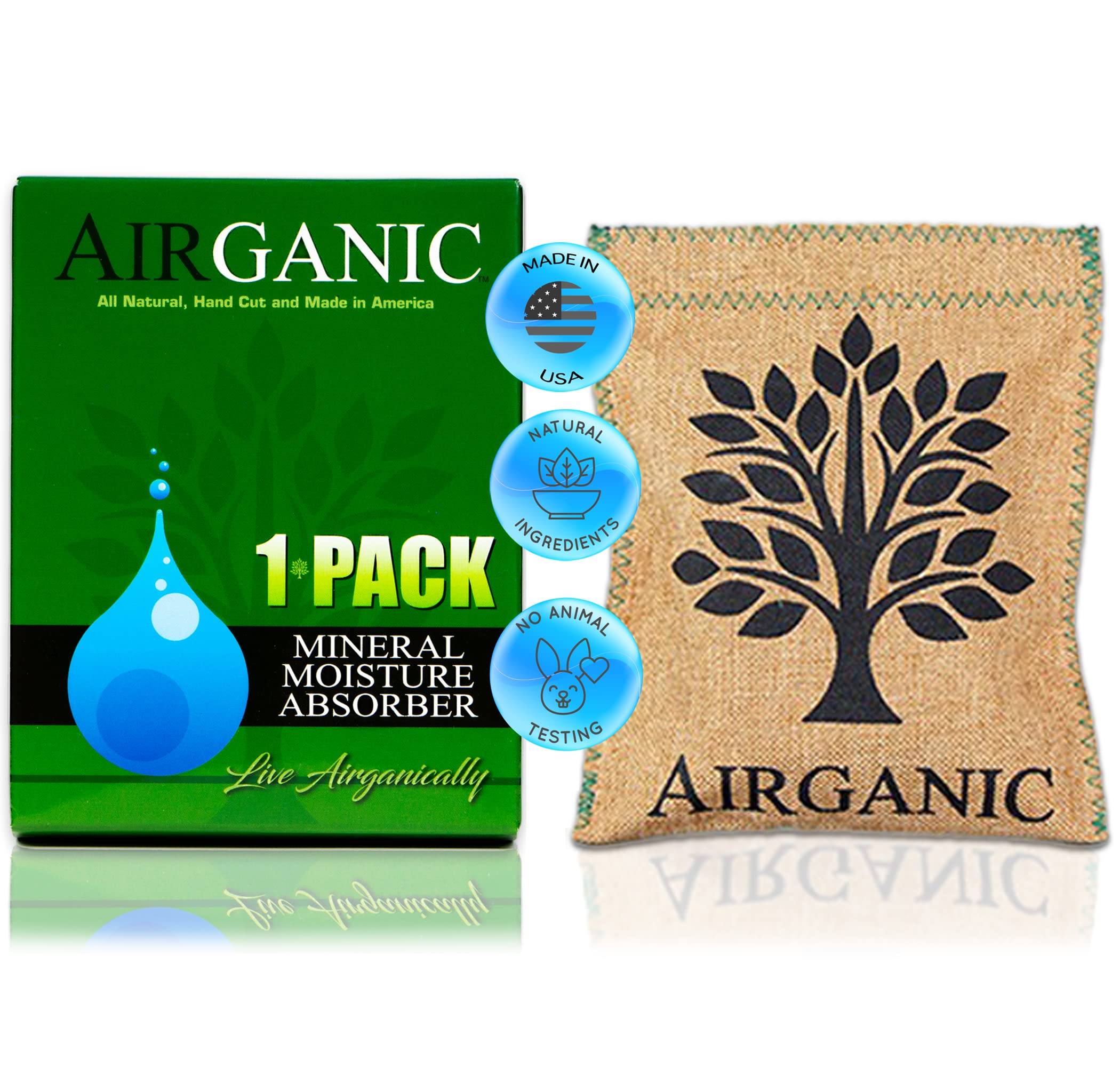 Airganic Moisture Absorbers, Safe Dehumidifier - USA-Made & All Natural from Minerals - Reusable Dessicant, Safe Accessory, Car Dehumidifier, Closet Dehumidifier - Kid & Pet Friendly (1 Pack)