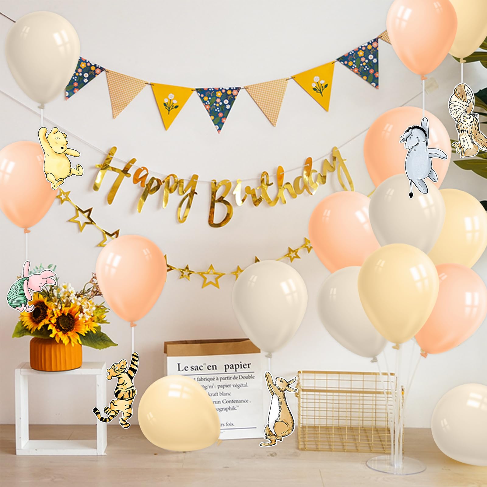 18 Pcs Classic Winnie Themed Hanging Decorations with Balloons - Baby Shower Birthday Party Supplies Set Nursery Decor