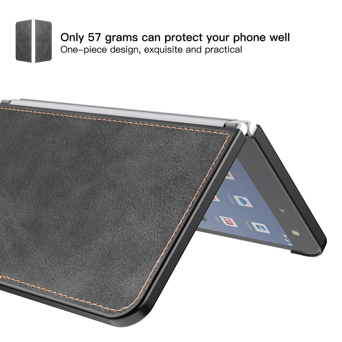 Feitenn Leather Slim Case for Microsoft Surface Duo Case 2020, Lightweight Folio Thin PU Leather Cover Durable Protective Bumper Shockproof Defender Shell for Microsoft Surface Duo 8.1" 2020 - Black