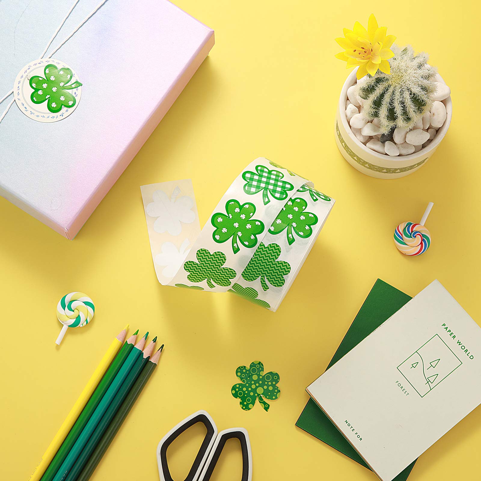 1500 Pcs St. Patrick's Day Shamrock Sticker Irish Roll Self Adhesive Stickers Labels Shamrock Decals for Envelope Seals Gift Box 1.5 Inch Clover Seal Decals for St. Patrick's Day Party Decorations