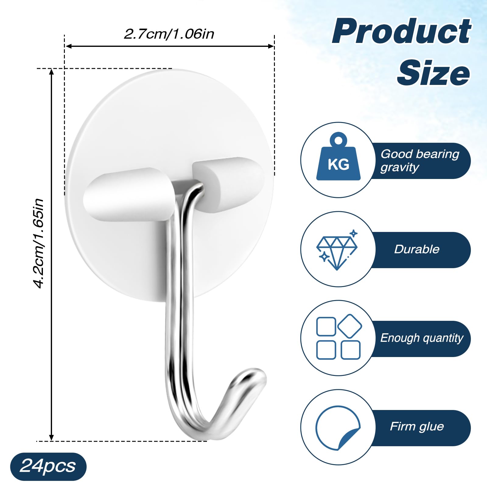 24pcs Round Plastic Hooks Ceiling Small Self Stick Hooks for Hanging Wall Hooks White Self Adhesive Hooks Seamless Self Sticky Hook Stainless Hooks Waterproof Oil Proof for Kitchen Hanging Utensils