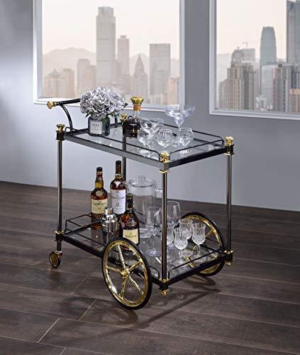 ACME Cyrus Serving Cart - - Black/Gold & Clear Glass