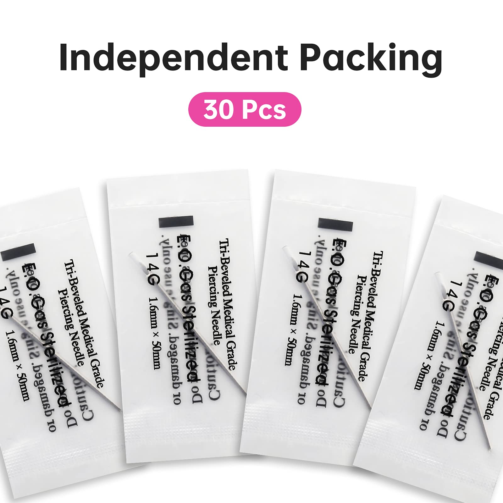 Gospire 30Pcs 14G Piercing Needles for Nose Ear Stainless Steel Needles Tattoo Supplies Disposable Body Piercing Needles Sterilized Surgical Steel (14G-30pcs)