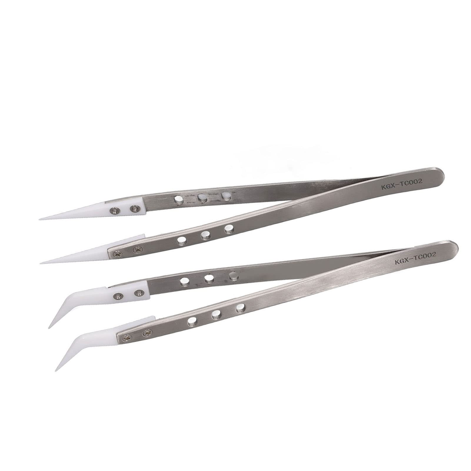 2Pcs Maintenance Tweezers, Straight Tweezers Stainless Steel Ceramic Straight Curved Tweezers Electronic Repair Tools