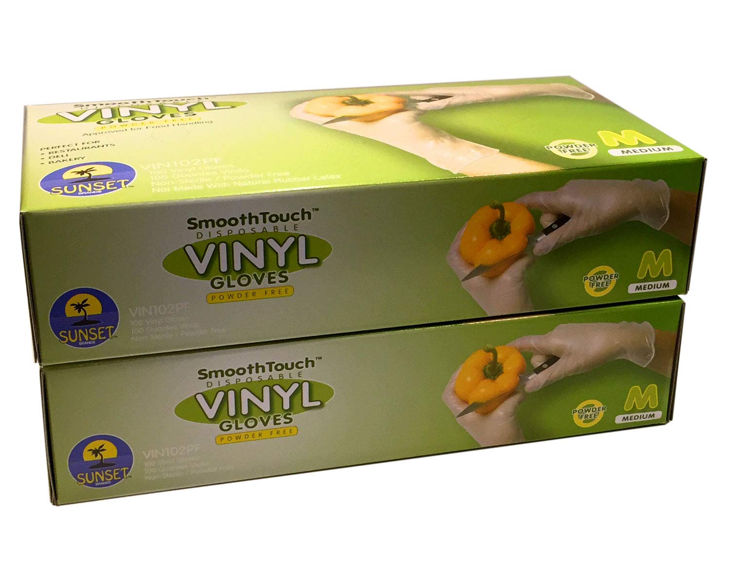 200 Disposable Vinyl Gloves, Non-Sterile, Powder-Free, Smooth Touch, Food Service Grade, Medium Size [2x100 Pack]