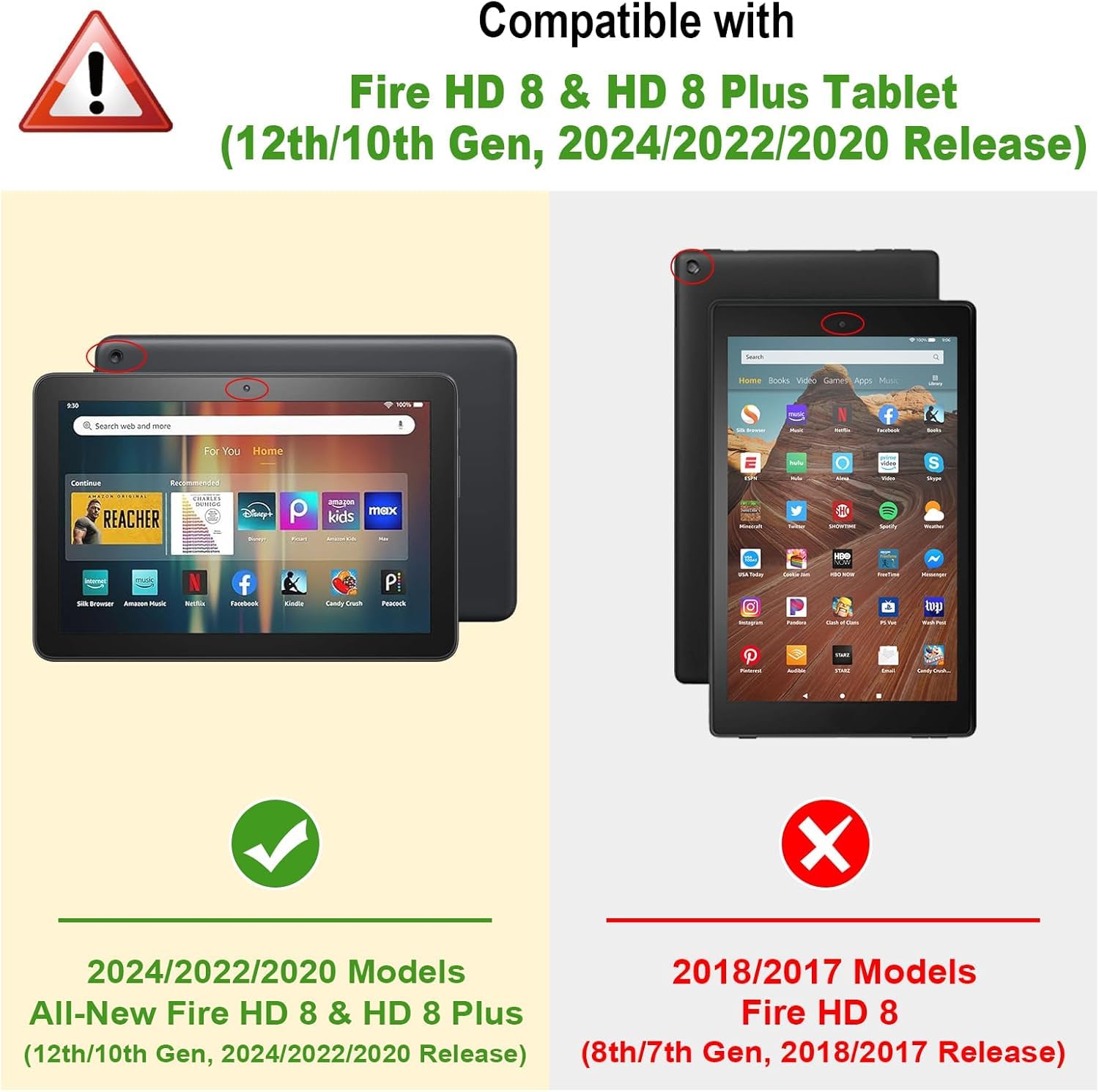 YUNHOTIC Case for All-New Amazon Fire HD 8 & 8 Plus (12th/10th Generation, 2024/2022/2020 Release), Pen Holder, Premium PU Leather Stand Cover with Smart Auto Wake/Sleep, Butterfly