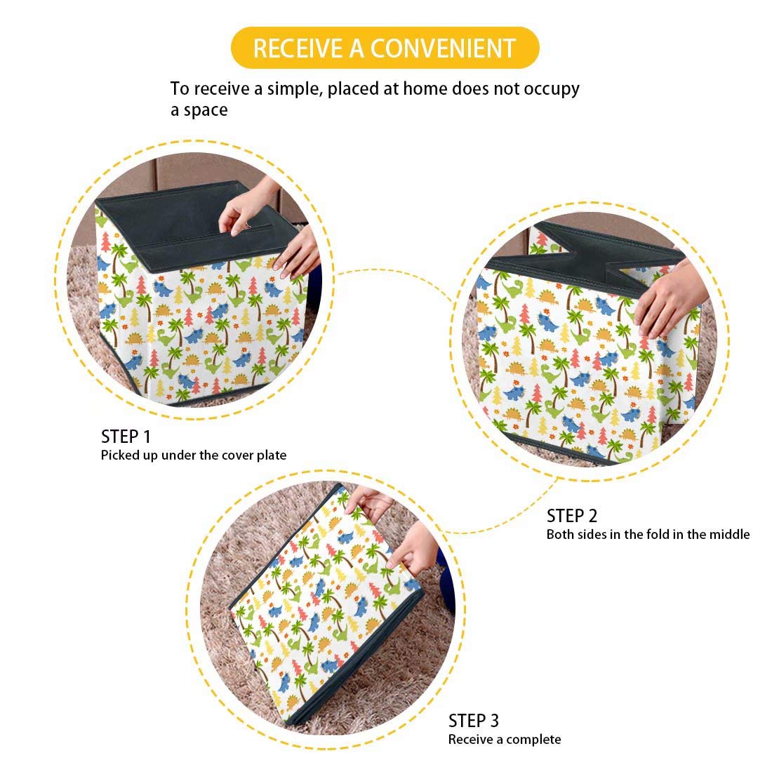 AFPANQZ Storage Bins Cubes Baskets Containers for Home Closet Bedroom Drawers Organizers Foldable 13x13x13 Inches 3D Dinosaur T-rex Print Boys Room Brown