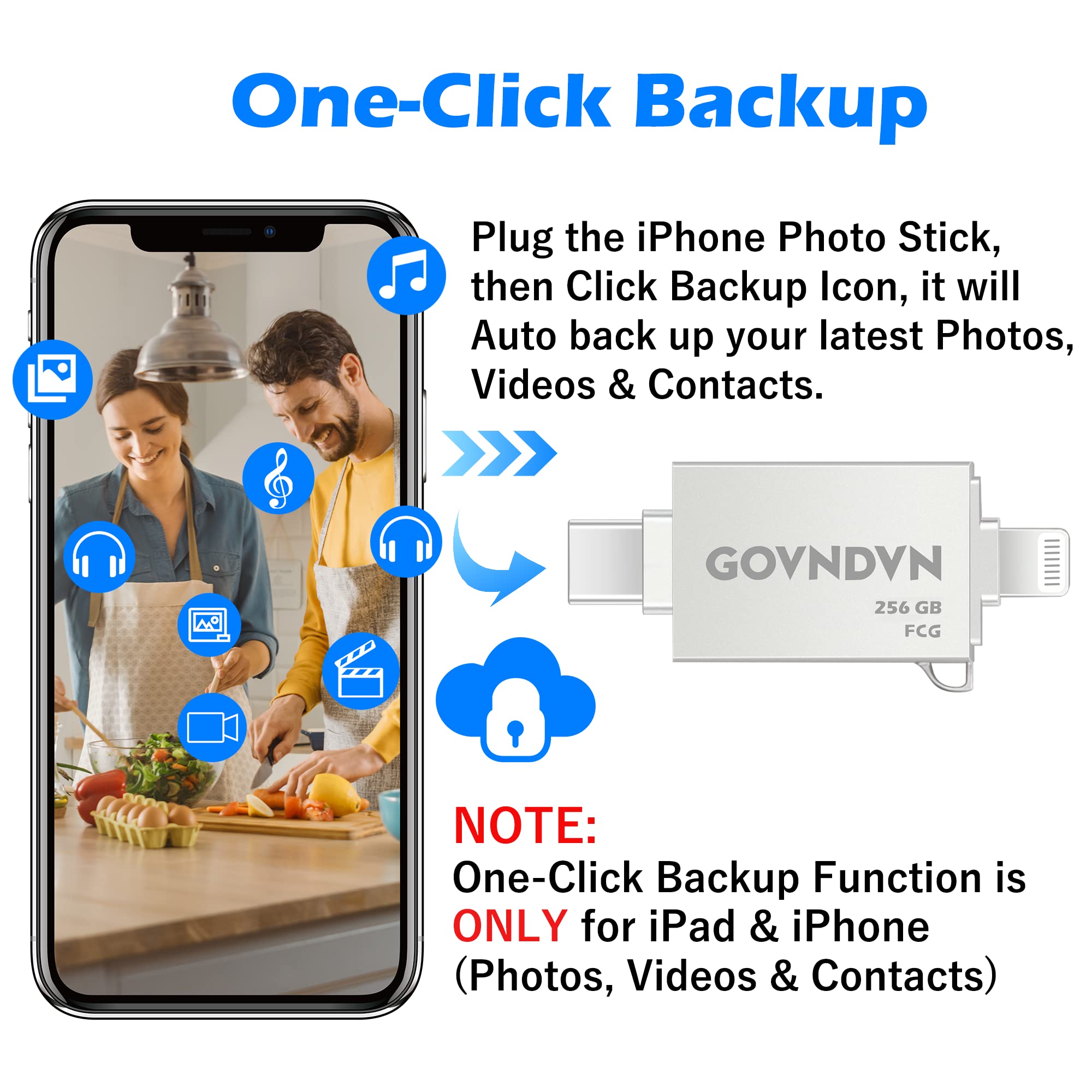 GOVNDVN MFi Certified 256GB iPhone Photo-Stick-USB-C iPhone-Flash Drive Photo-Storage-Thumb-Drive iPhone Backup Stick iPhone Memory Storage for iPhone 15/14/13/12/11 iPad Mac PC Android