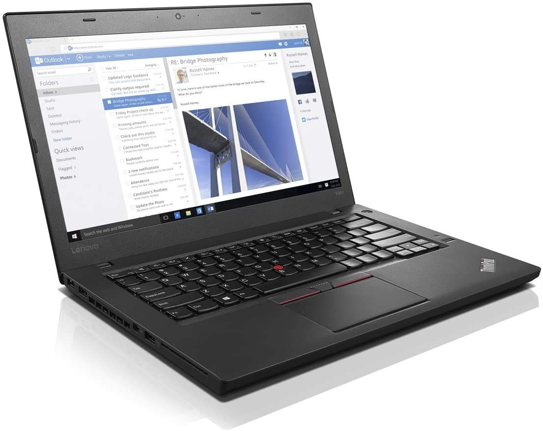Lenovo Thinkpad T460 14 Ultrabook, Intel i7 6600U 2.6Ghz, 16GB DDR3 RAM, 256GB SSD Hard Drive, 1080p Full HD, Webcam, HDMI, Windows 10 Pro (Renewed)